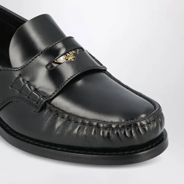 Prada Brushed Leather Loafers With Enamelled Triangle Logo - Black