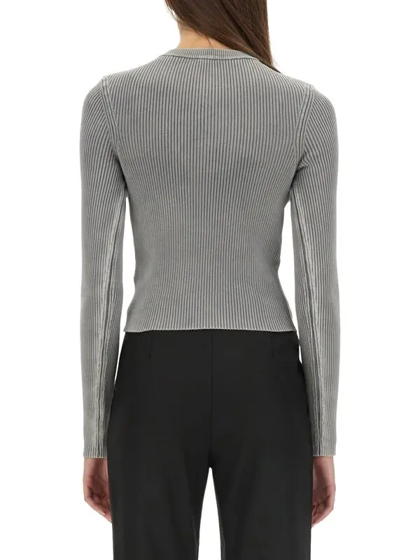 DIESEL® Ribbed Jersey Top With Cut-out Detail - Gray
