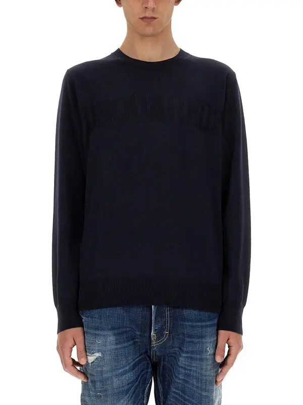 Dsquared2 Wool Jersey Crewneck With Embossed Logo - Blue