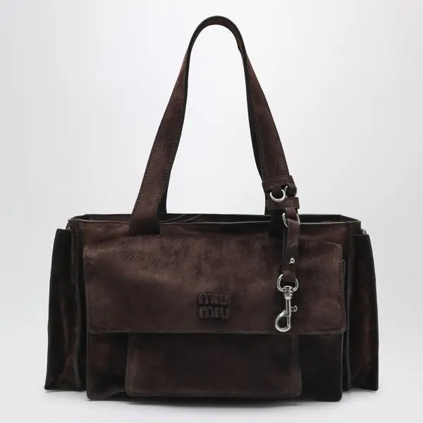 Miu Miu Suede Utility Bowling Bag - Brown