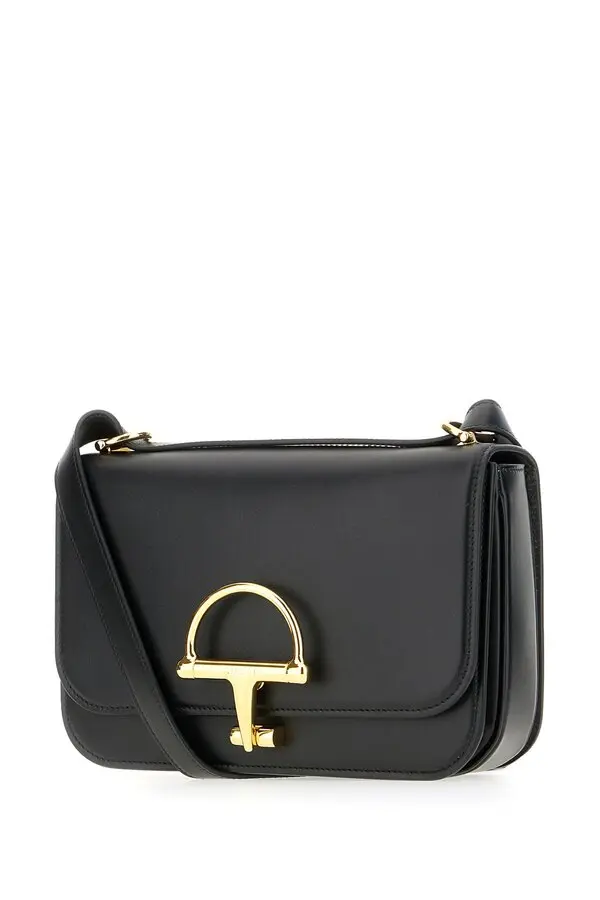 Gucci Black Leather Crossbody Bag With Gold Tone Horsebit Detail - Multicolor
