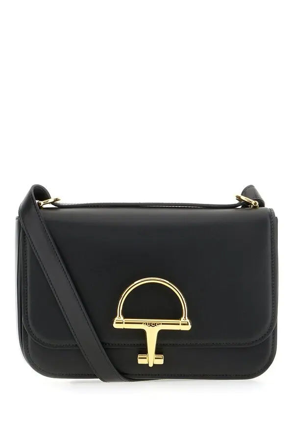 Gucci Black Leather Crossbody Bag With Gold Tone Horsebit Detail - Multicolor
