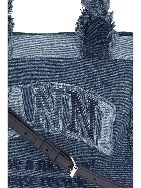 GANNI Small Trapeze Denim Shopper Bag - Blue