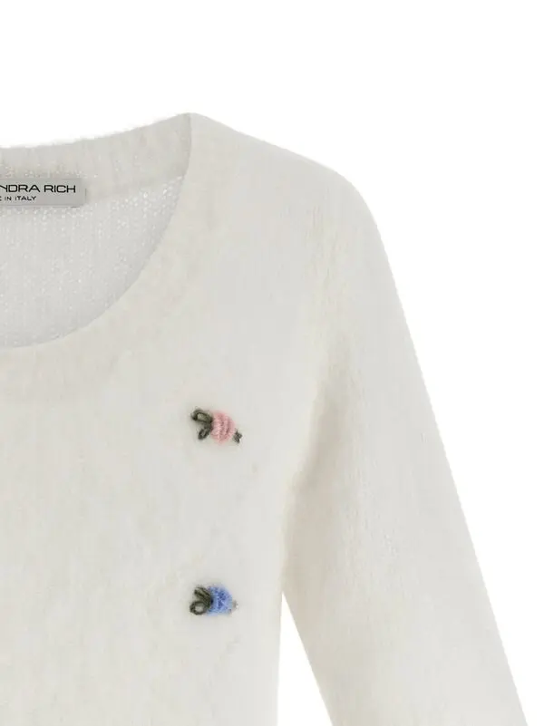 Alessandra Rich Carded Mohair Cropped Sweater With Embroidery - White