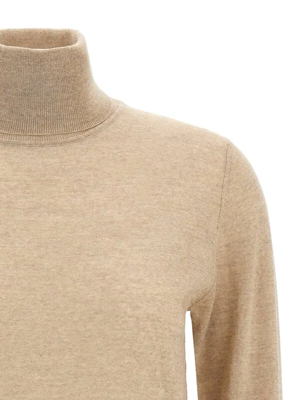 GOLDEN GOOSE Dilara" Turtleneck Sweater In Distressed Virgin Wool - Cream