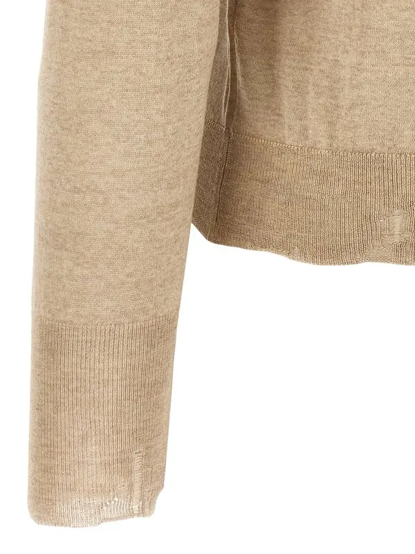 GOLDEN GOOSE Dilara" Turtleneck Sweater In Distressed Virgin Wool - Cream