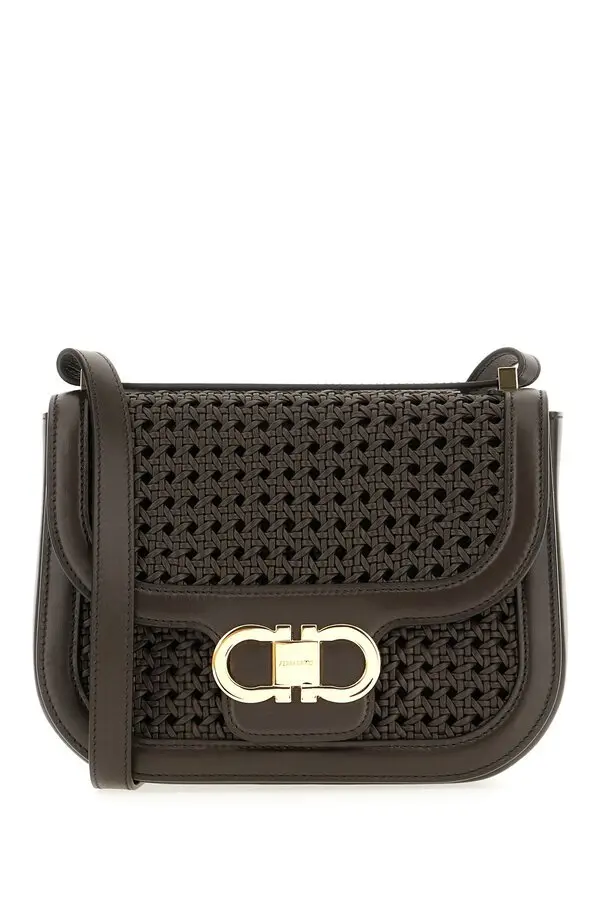 FERRAGAMO Woven Crossbody Bag With Gold Tone Clasp - Multicolor