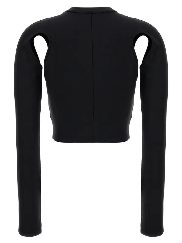 Off-White Sleek Long Sleeve Cropped Top With Cut-out Detail - Black