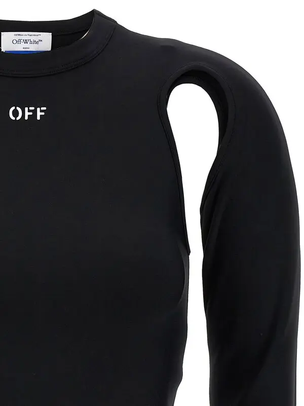 Off-White Sleek Long Sleeve Cropped Top With Cut-out Detail - Black