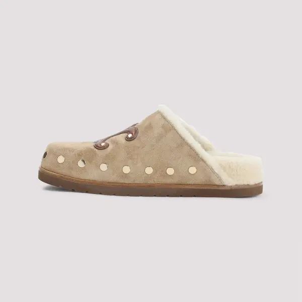 Celine Triomphe Wedge 15mm Suede Shearling Mules