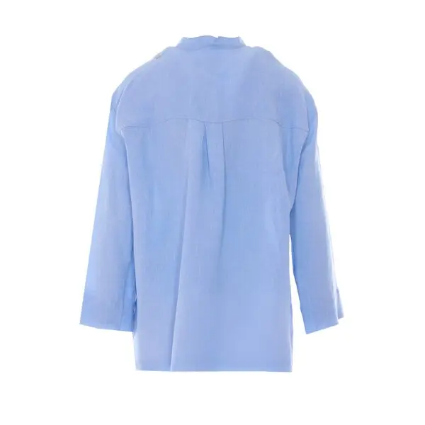 Max Mara Linen Mandarin Collar Shirt - Blue