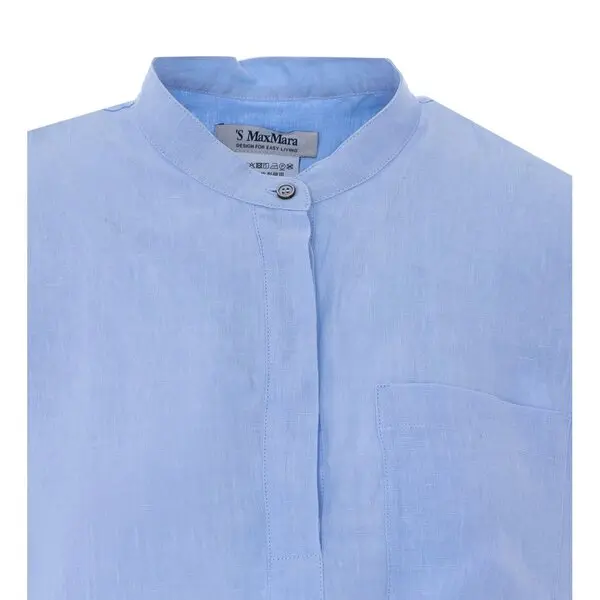 Max Mara Linen Mandarin Collar Shirt - Blue