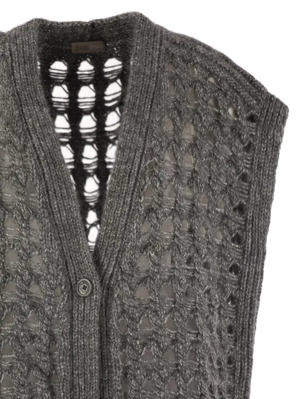 Herno Long Sleeveless Openwork Knit Cardigan