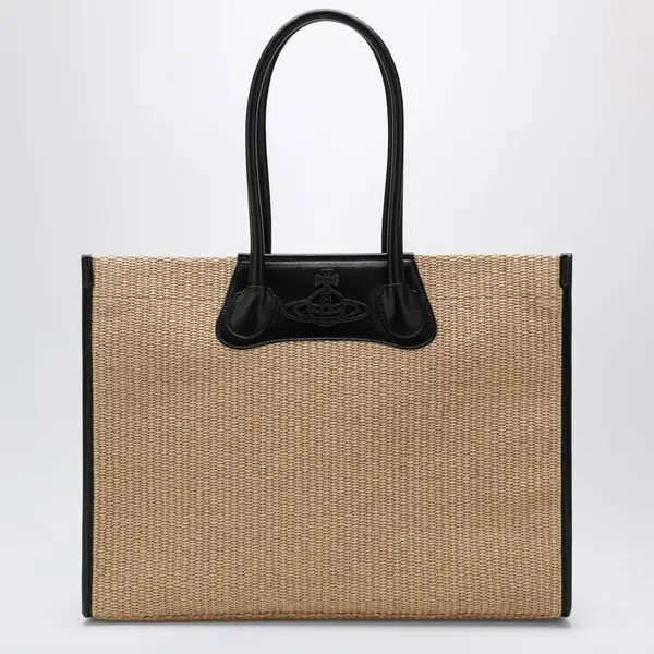 VIVIENNE WESTWOOD Raffia-effect Tote Bag With Orb Motif - Cream