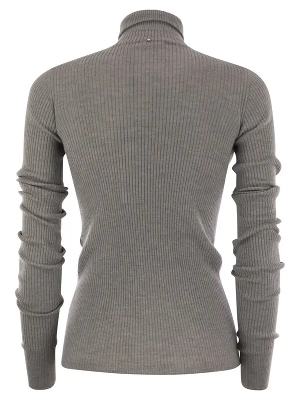 Sportmax Niagara Wool Ribbed Turtleneck Jumper - Gray