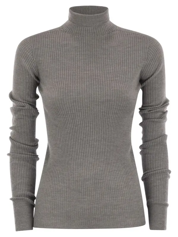 Sportmax Niagara Wool Ribbed Turtleneck Jumper - Gray