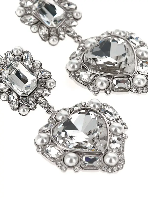SELF-PORTRAIT Crystal Pearl Tiered Heart Earrings