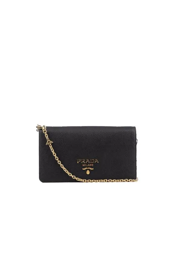 Prada Black Saffiano Leather Chain Wallet