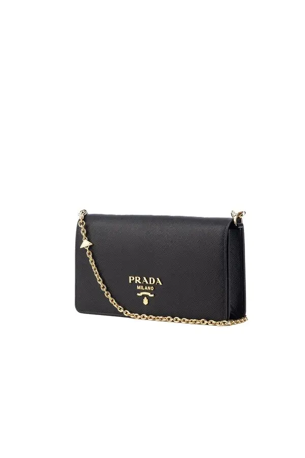 Prada Black Saffiano Leather Chain Wallet