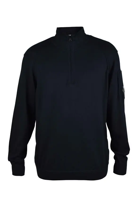 C.P. COMPANY Half-zip Knit Pullover With Lens Detail - Blue
