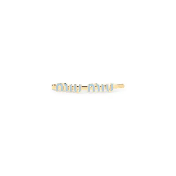 Miu Miu Brass Hair Clip With Enamel Logo - Blue