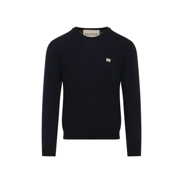 Valentino Garavani Virgin Wool Crewneck Sweater With Gold-tone Metallic V Logo Detail