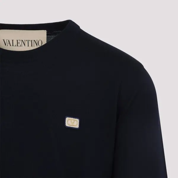 Valentino Garavani Virgin Wool Crewneck Sweater With Gold-tone Metallic V Logo Detail