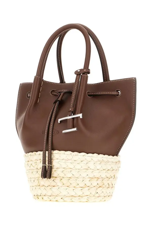 TOD'S Raffia And Leather Bucket Bag - Multicolor