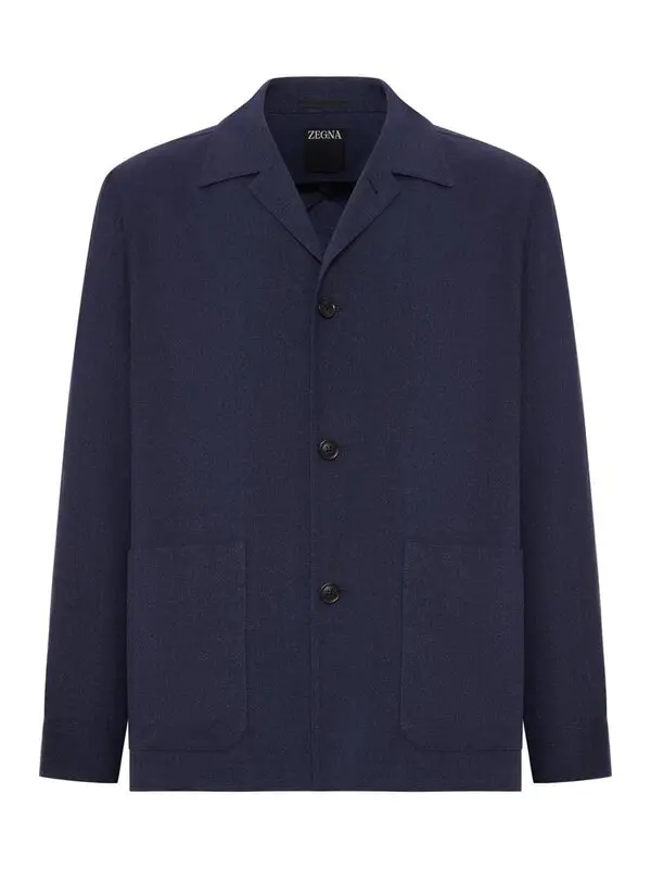 Zegna Wool And Linen Mix Jacket With Patched Pockets - Blue