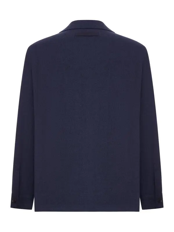 Zegna Wool And Linen Mix Jacket With Patched Pockets - Blue