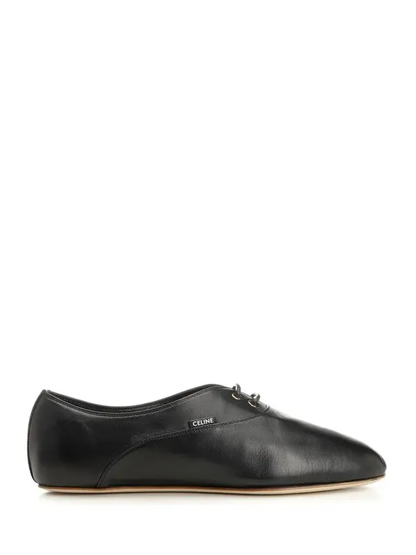 Celine Lace-up Ballerinas In Lambskin - Black