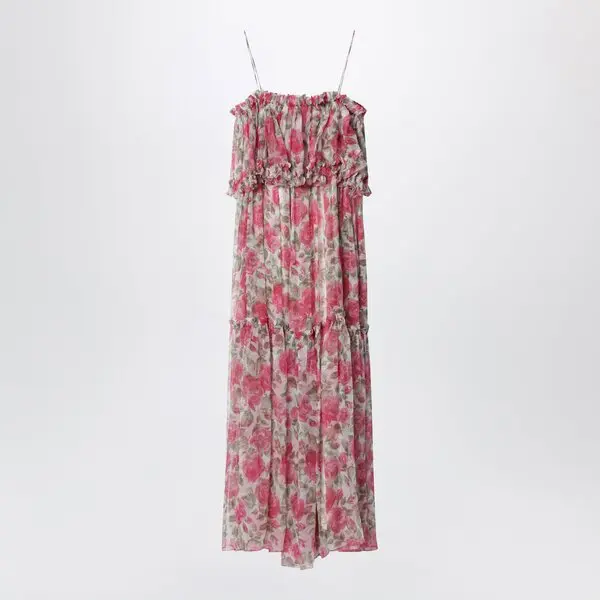 Chloé Long Silk Muslin Dress With Rose Print - Multicolor