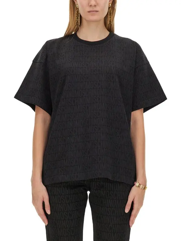 Moschino All-over Logo Cotton T-shirt - Black
