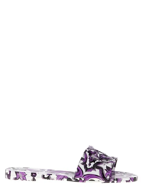 Dolce & Gabbana Maiolica Print Rubber Slides - Purple