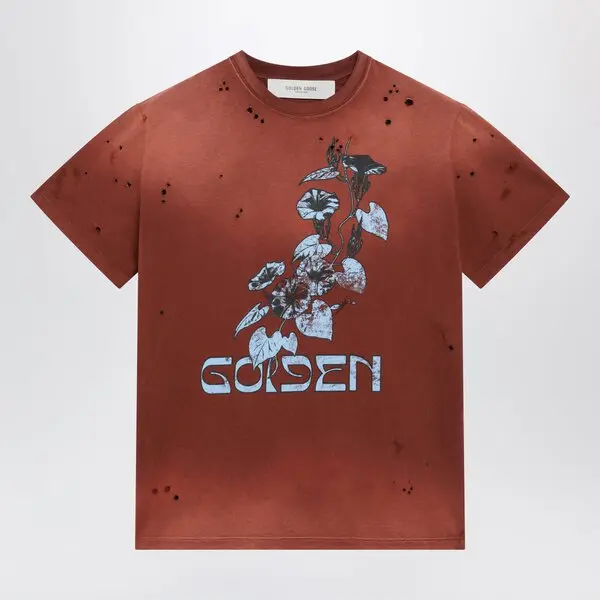 GOLDEN GOOSE Cotton T-shirt With Floral Print - Red
