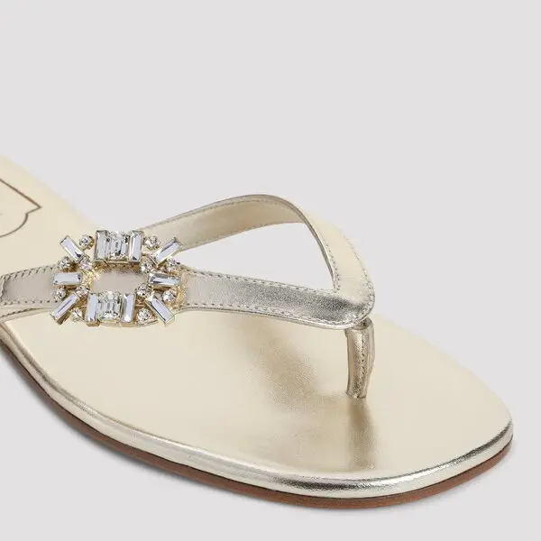 ROGER VIVIER Light Gold Leather Embellished Flip Flops
