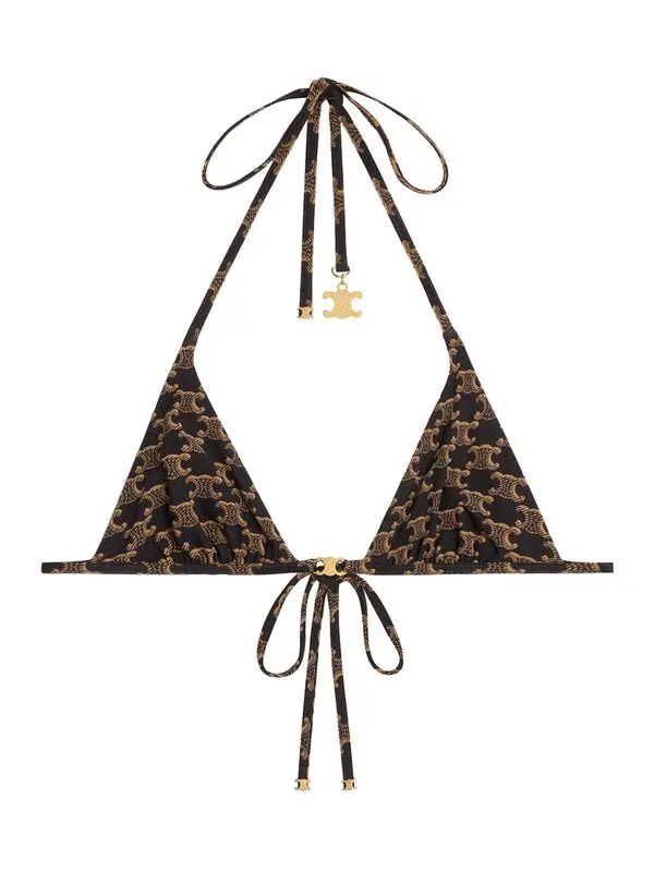 Celine Triangle Top In Matt Jersey With Monogram - Brown