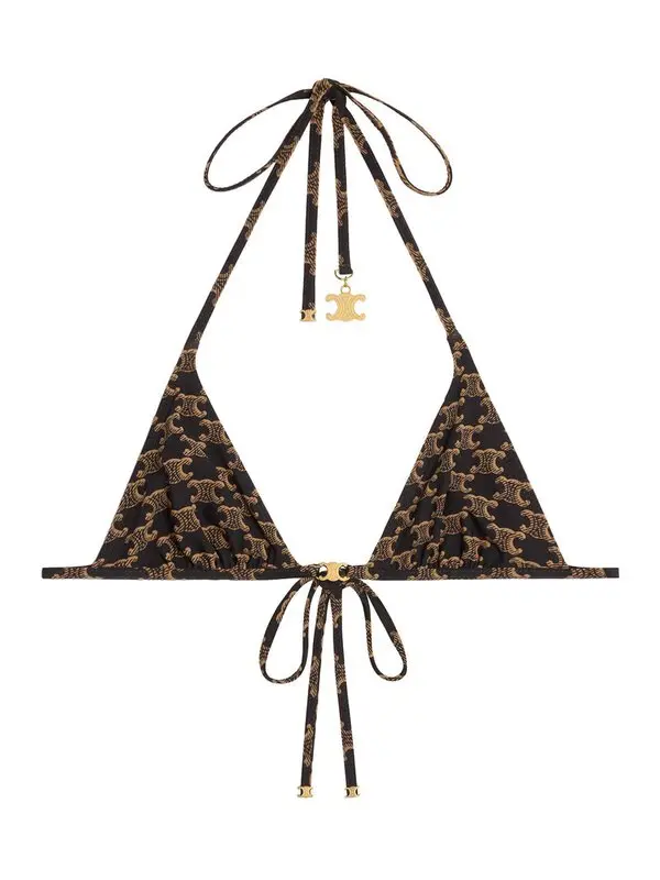 Celine Triangle Top In Matt Jersey With Monogram - Brown