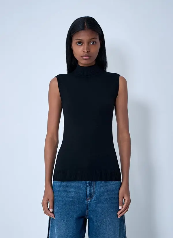 Sportmax Wool Knit Turtleneck Top - Black