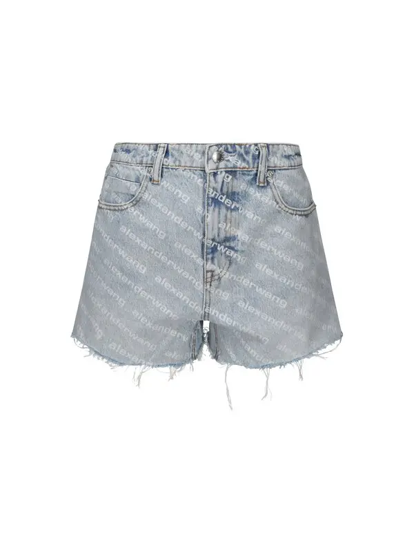 Alexander Wang Bite Denim Shorts With All-over Logo - Blue