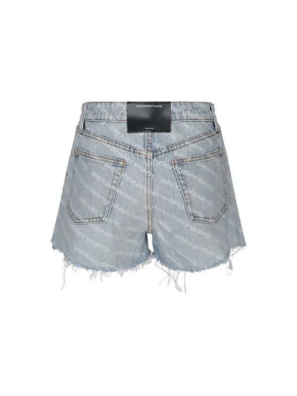 Alexander Wang Bite Denim Shorts With All-over Logo - Blue
