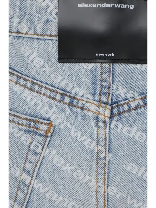 Alexander Wang Bite Denim Shorts With All-over Logo - Blue