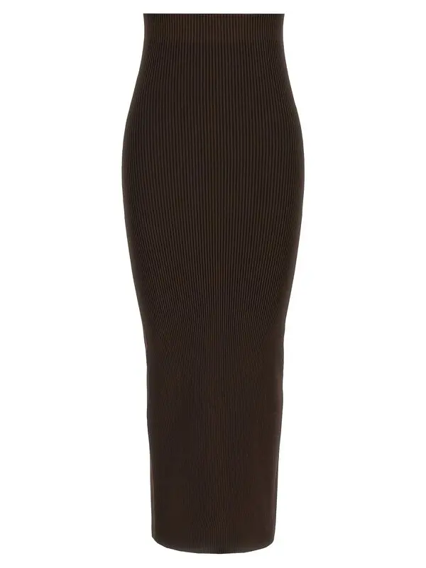 Max Mara Long Ribbed Stretch Skirt - Brown