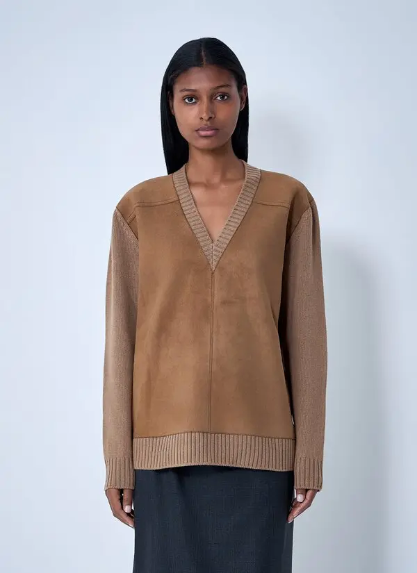 Prada V-neck Wool And Cashmere Blend Sweater - Brown