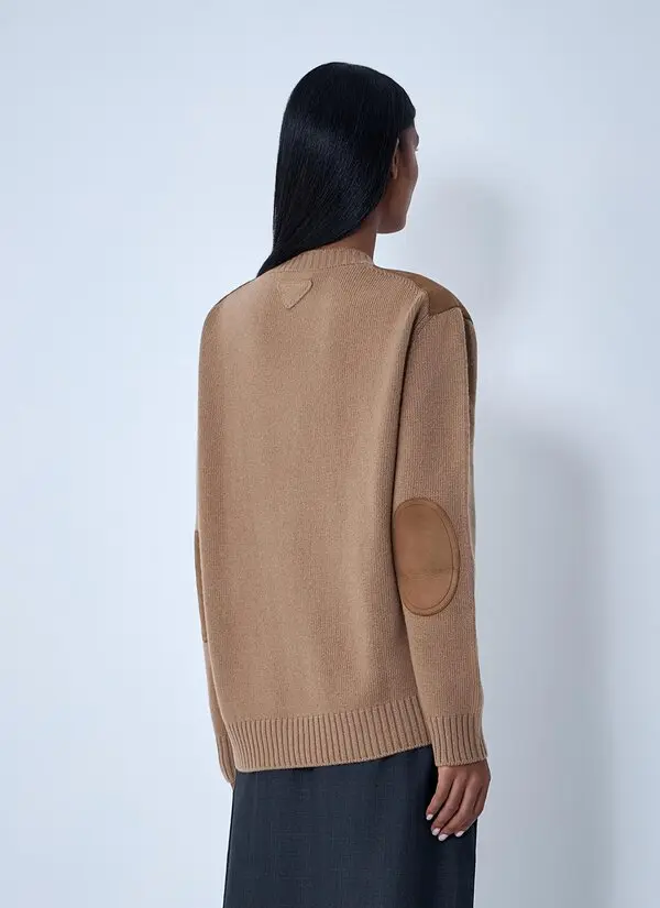 Prada V-neck Wool And Cashmere Blend Sweater - Brown