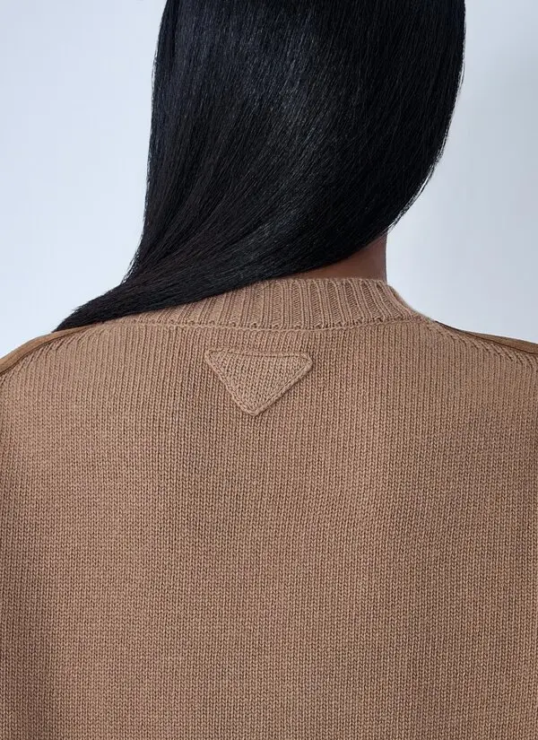Prada V-neck Wool And Cashmere Blend Sweater - Brown
