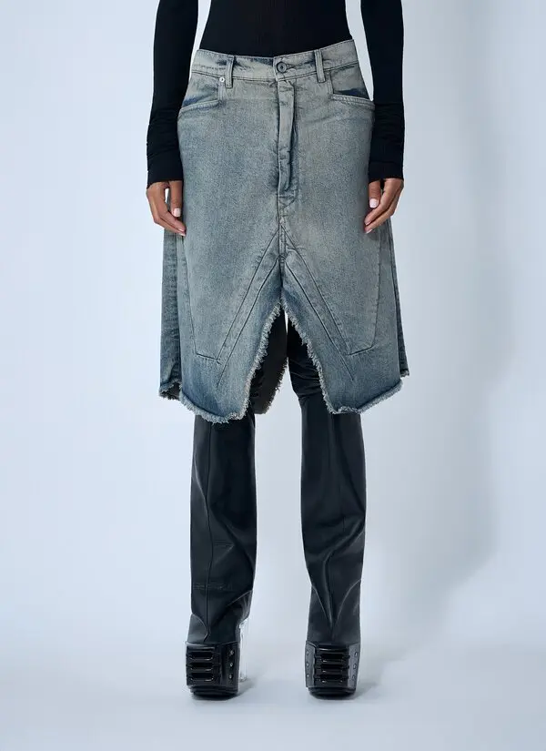 Rick Owens Slivered Denim Skirt