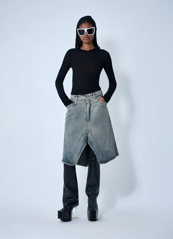 Rick Owens Slivered Denim Skirt