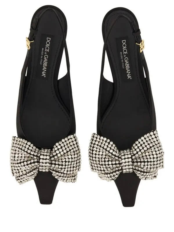Dolce & Gabbana Satin Sling-back With Rhinestone Embellishment - Black