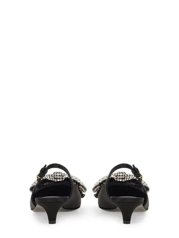 Dolce & Gabbana Satin Sling-back With Rhinestone Embellishment - Black